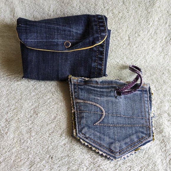 Hand Crafted | Bags | Handmade Denim Pouch Luggage Tag Purse Set 3 ...